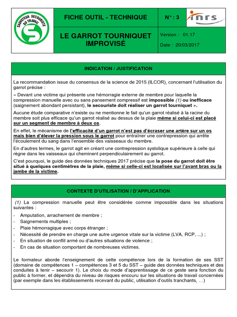 Garrot Tourniquet : Guide d'Utilisation | PDF | Saignement | Médecine ...