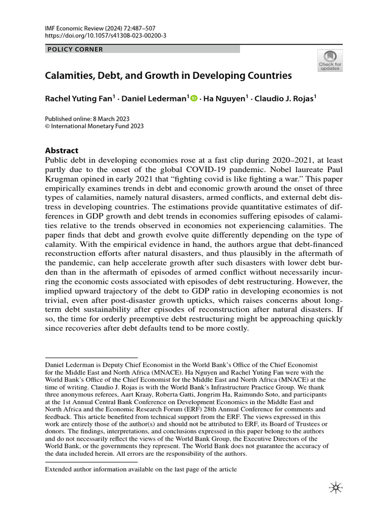 Calamities, Debt, and Growth in Developing Countries: Rachel Yuting Fan ...
