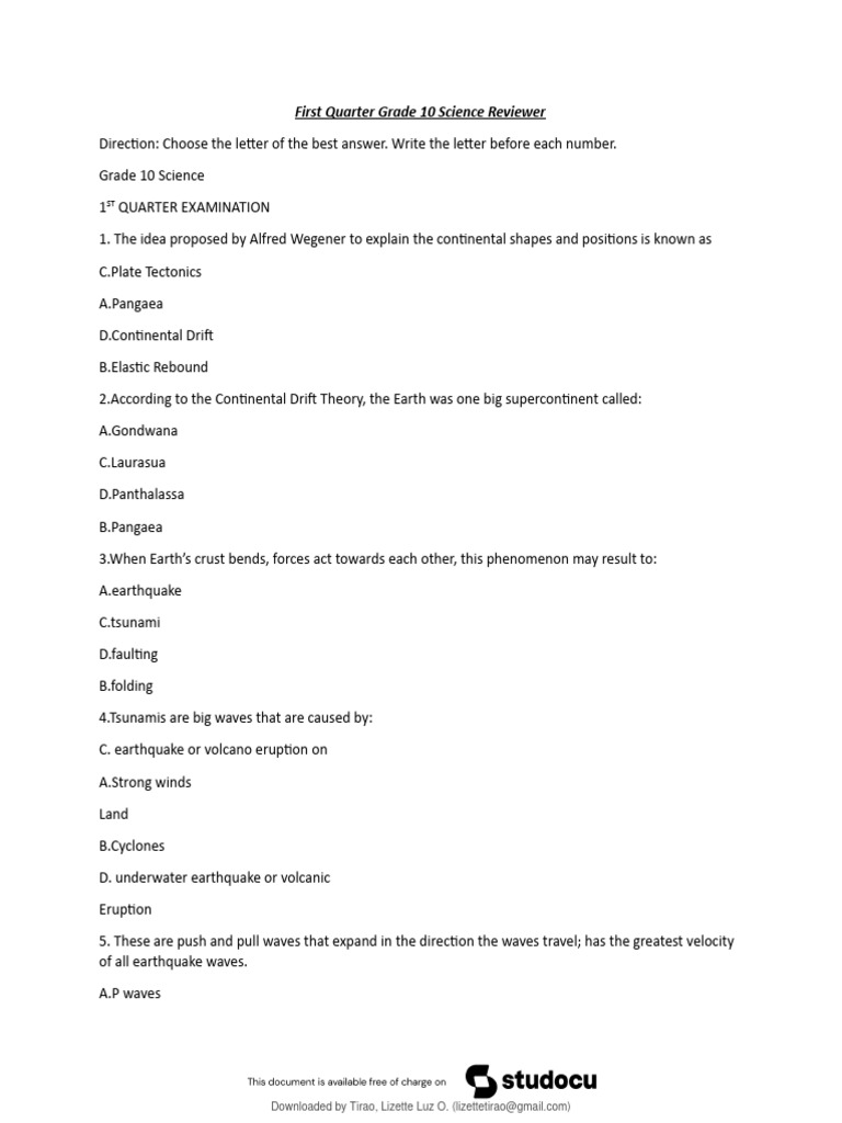 Grade 10 Science Q1 Exam Reviewer | PDF | Seismology | Plate Tectonics