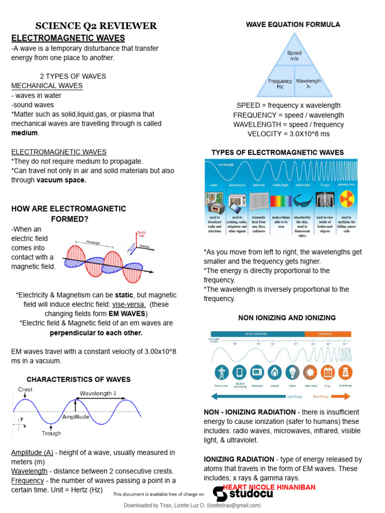 Science q2 Reviewer Google Docs | PDF | Electromagnetic Radiation | Waves
