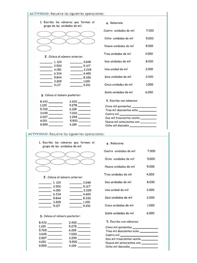Actividad Numeros Hasta Mil | PDF
