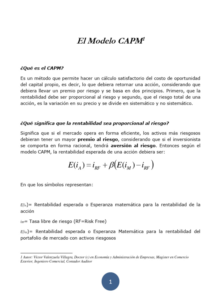 Modelo CAPM: Rentabilidad y Riesgo | PDF | Modelo de fijación de precios de activos de capital ...