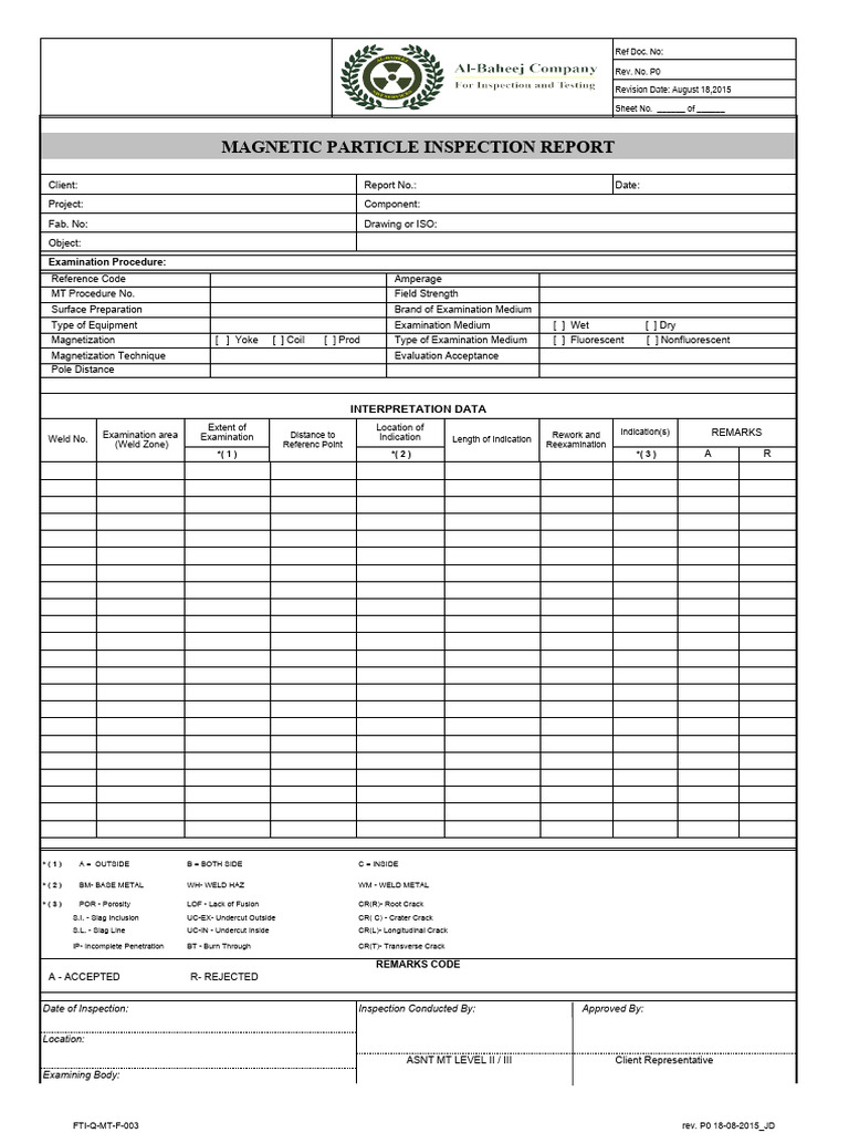 Magnetic Particle Report | Download Free PDF | Welding | Construction