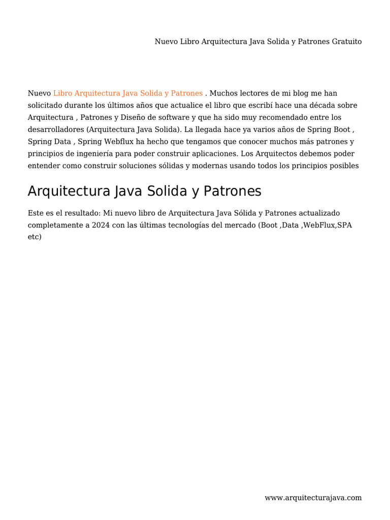 Nuevo Libro Arquitectura Java Solida y Patrones Gratuito | PDF