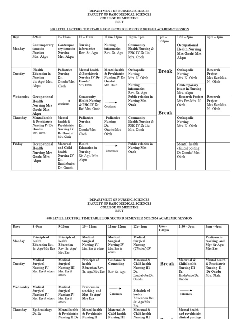 2023-2024 second semester time table-2 | PDF | Nursing | Medicine 2023-2024 second semester time table-2 | PDF | Nursing | Medicine