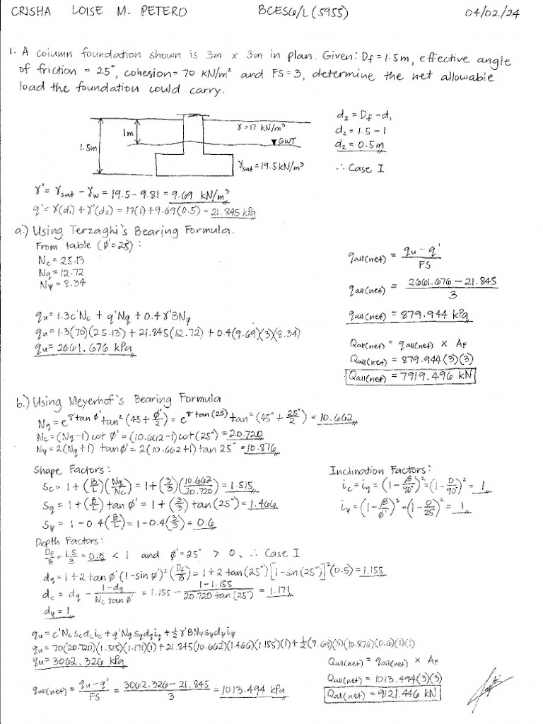 Bearing Capacity of Soil Assignment | PDF