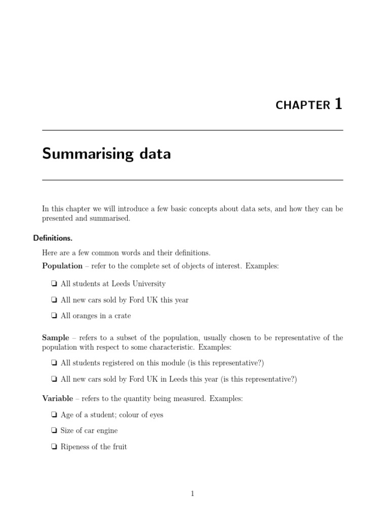 Chapter Notes (Chapters 1&2) | PDF | Histogram | Statistics