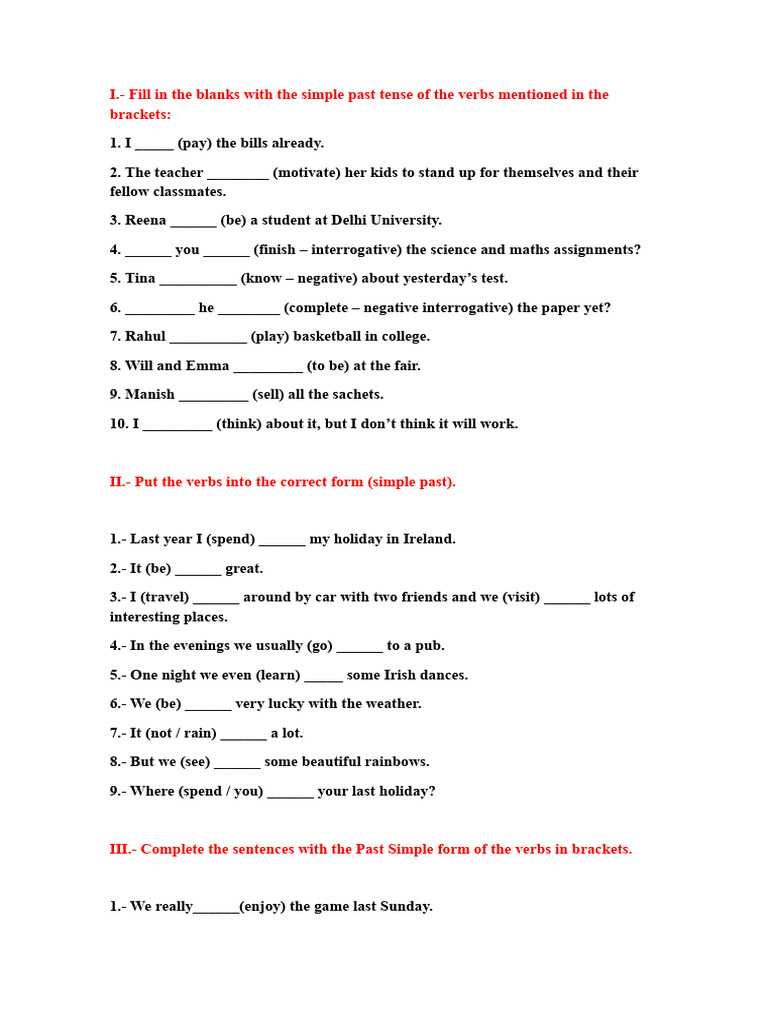 Simple Past Exercises | PDF | Linguistic Morphology | Syntax