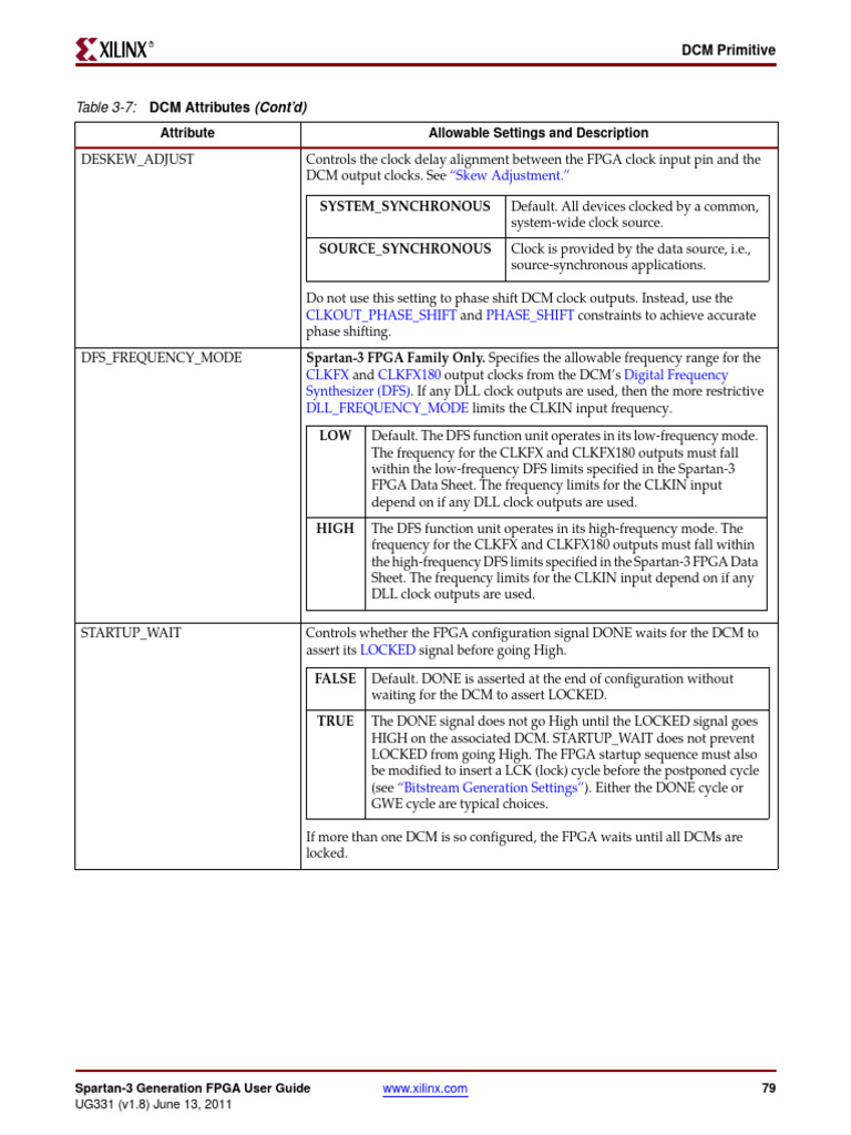 Table 3-7:: DCM Primitive | PDF | Field Programmable Gate Array | Clock