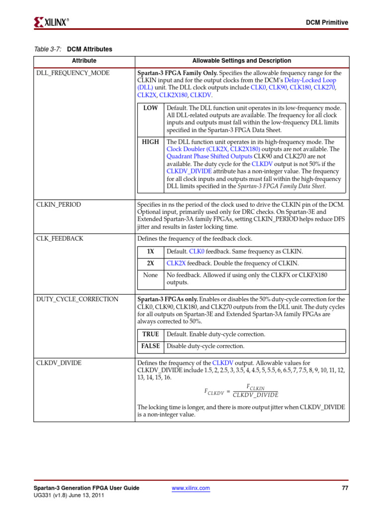 Table 3-7:: DCM Primitive | PDF | Field Programmable Gate Array | Feedback