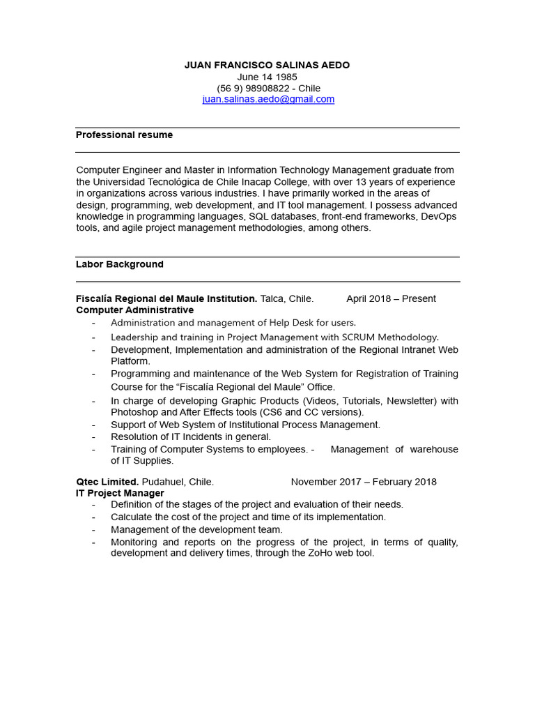 Juan Salinas Aedo Resume | PDF | Web Development | Joomla