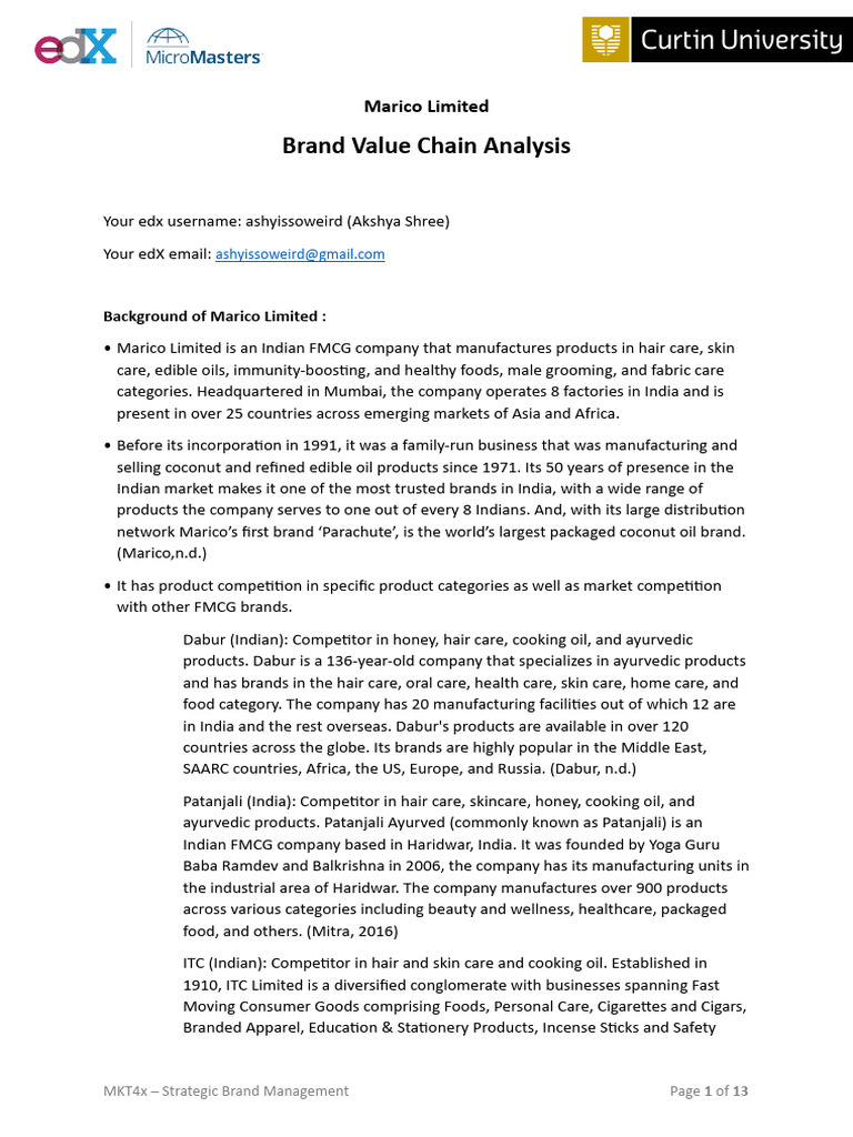 Marico Limited Brand Value Chain Analysis | PDF | Brand | E Commerce