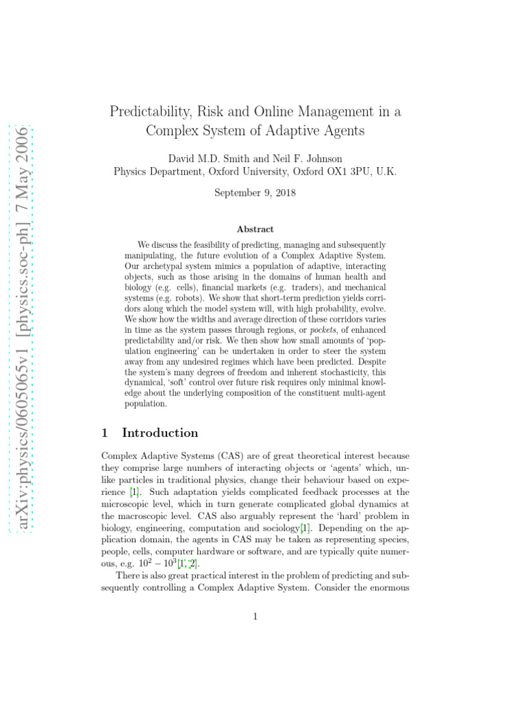 Predictability, Risk and Online Management in A Complex System of ...