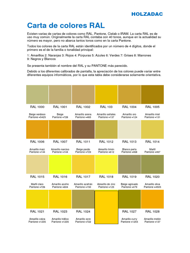 Rev.01 Cartilla de Colores - Ral | PDF | marrón | Amarillo