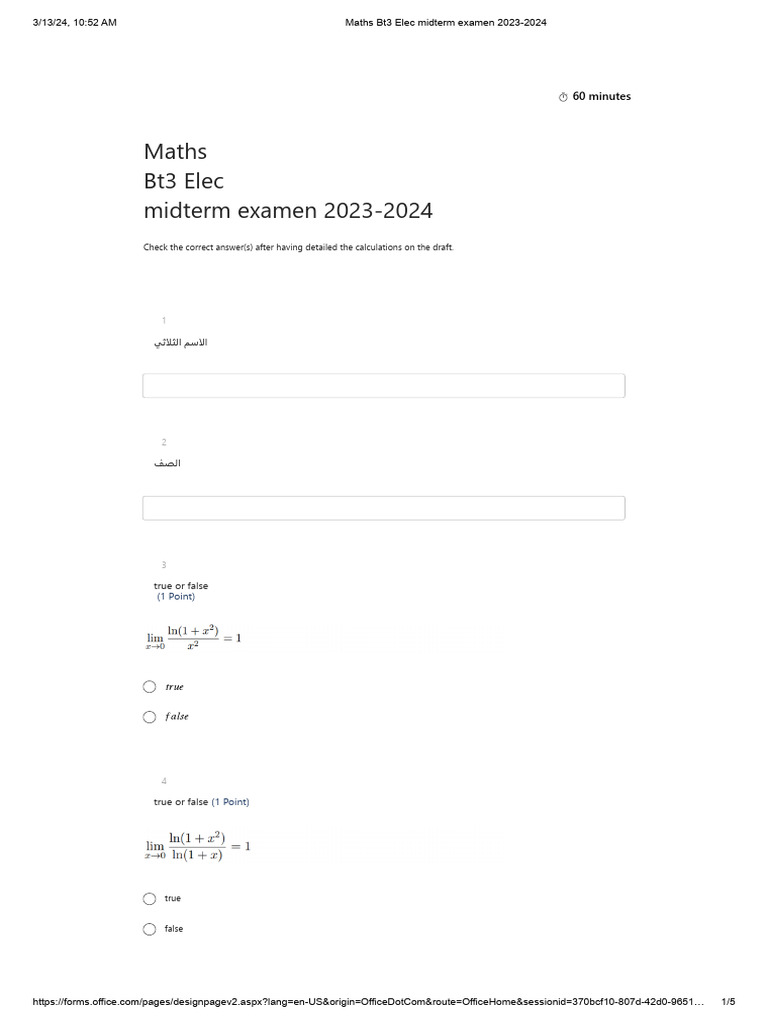Maths Bt3 Elec Midterm Examen 2023-2024 | PDF | Mathematics | Computing