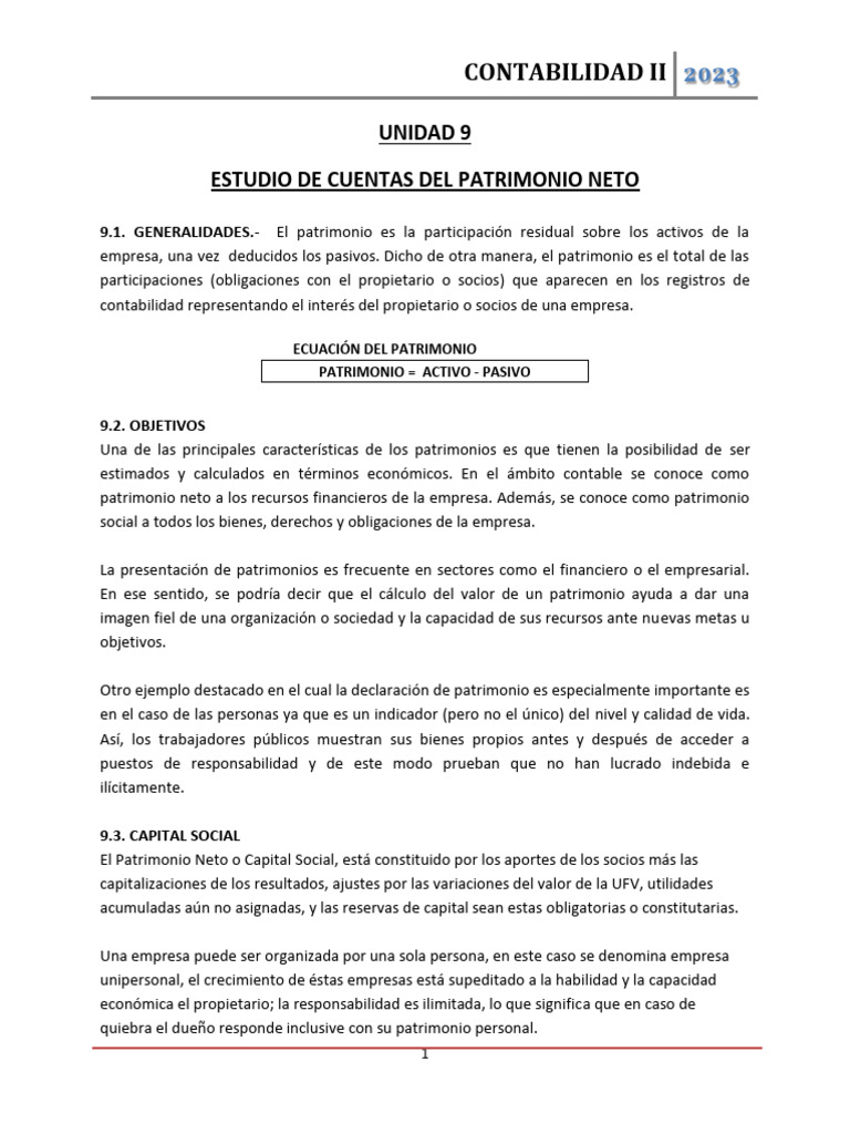 9 Estudio de las Cuentas del Patrimonio Neto | PDF | Contabilidad | Valor neto