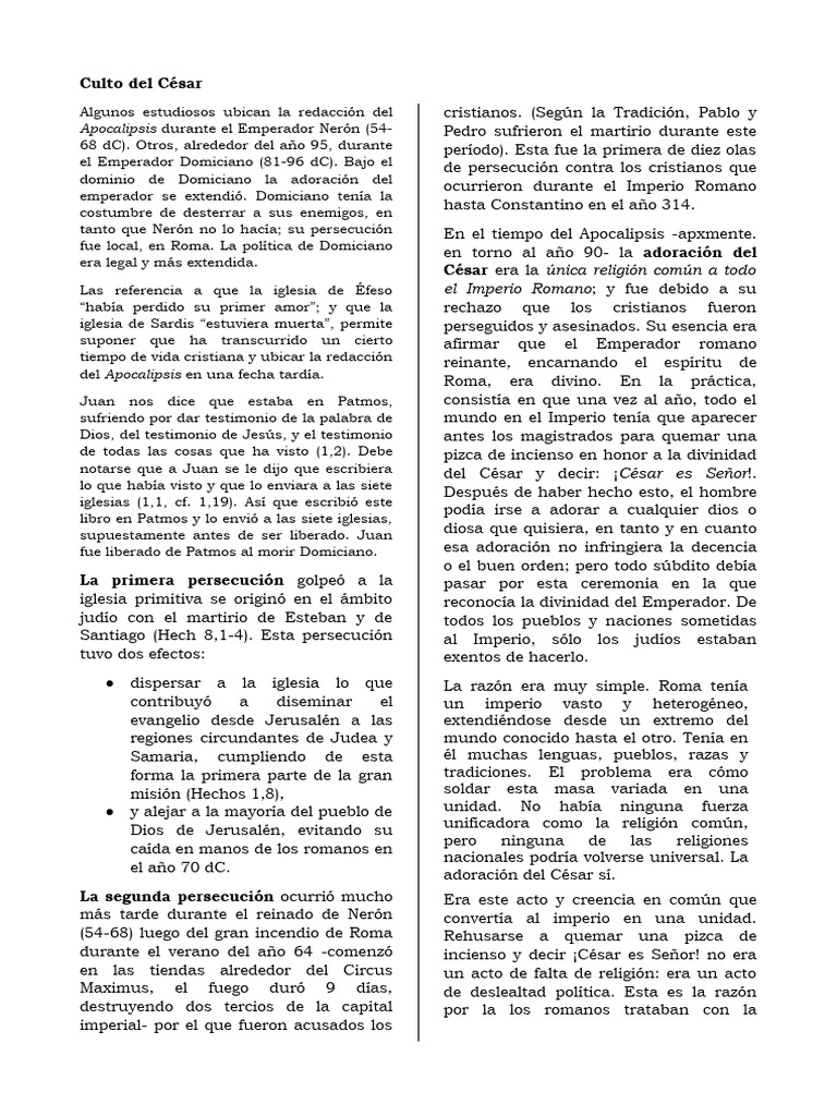 Culto al César y la Iglesia Primitiva | PDF | imperio Romano | Nerón