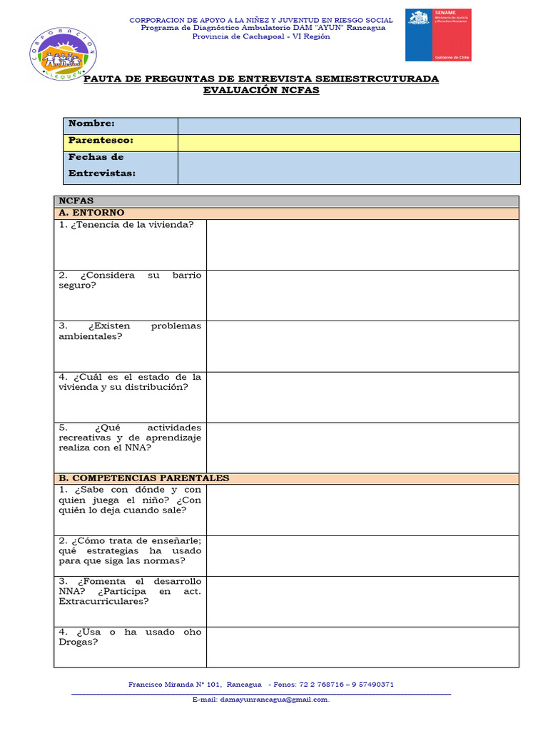 Entrevista Estructurada Evaluacion Ncfas Social | PDF | Ciencias del comportamiento | Sicología