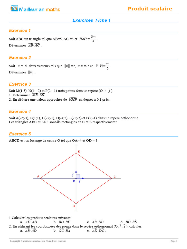 Premiere S Produit Scalaire Fiche1 | PDF | Triangle | Algèbre linéaire