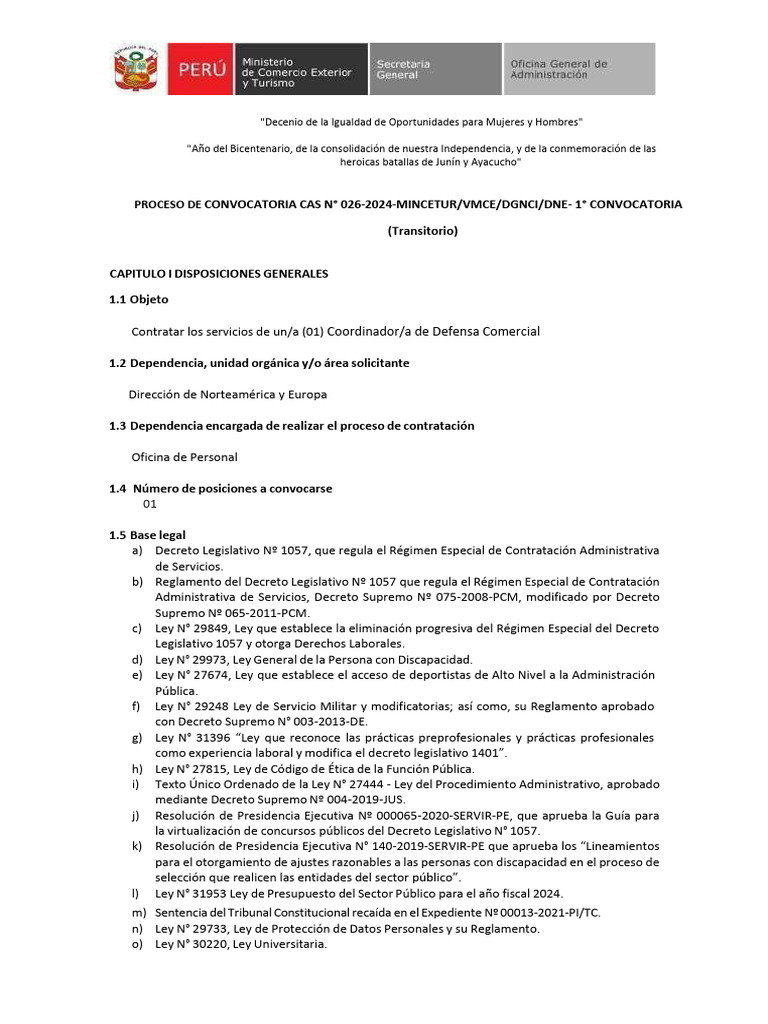 Bases CAS 026-2024 | PDF | Licenciatura | Derecho laboral