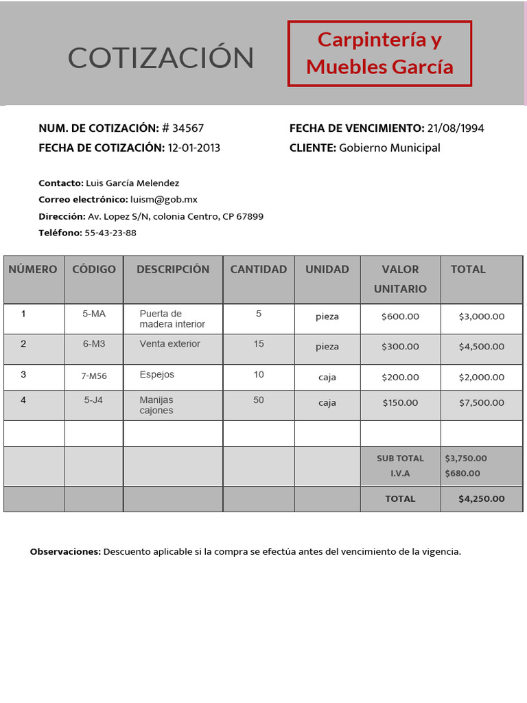 Formato de Cotizacion en Word | PDF