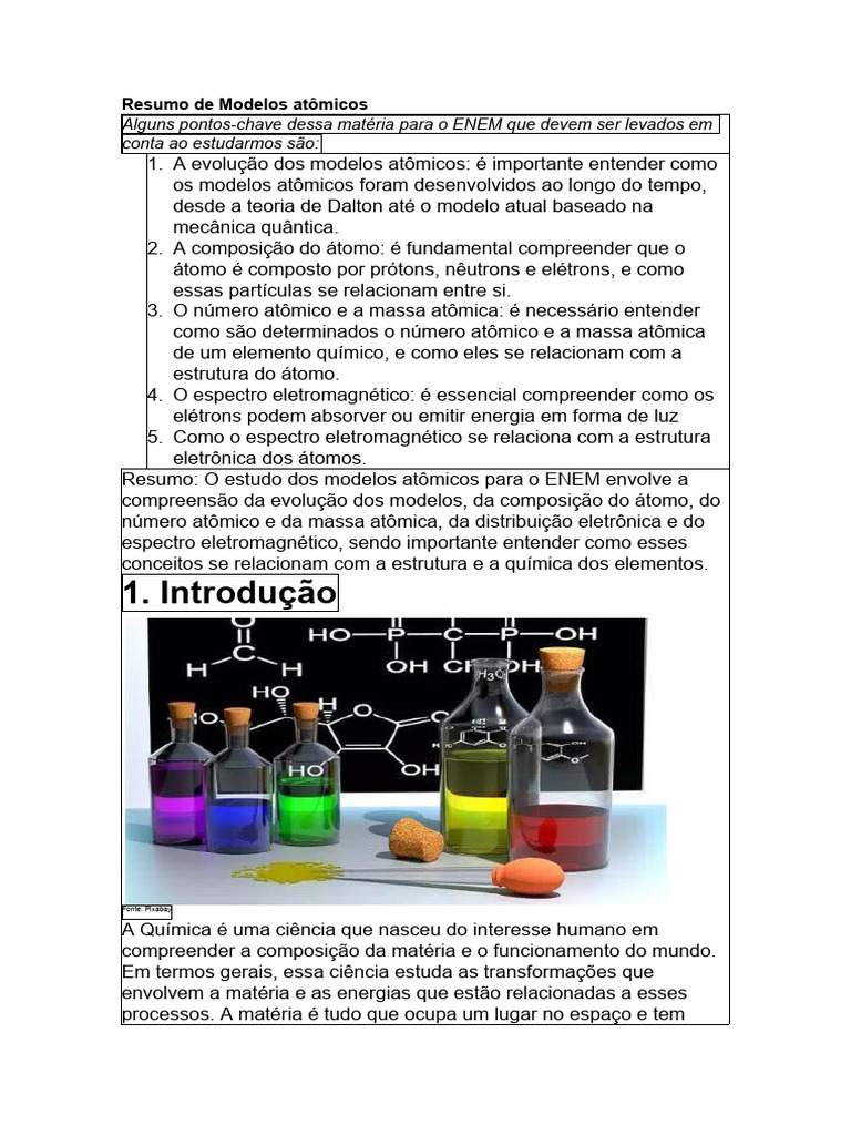 Resumo de Modelos Atômicos | Download grátis PDF | Elétron | Química