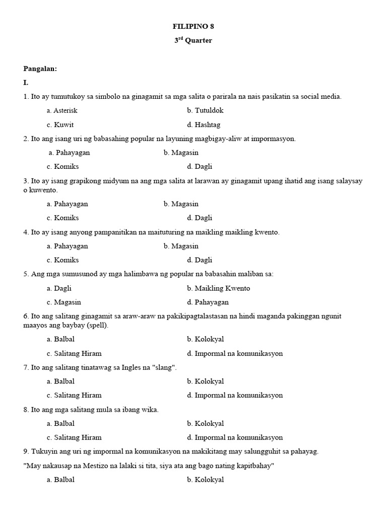 Filipino 8 | PDF