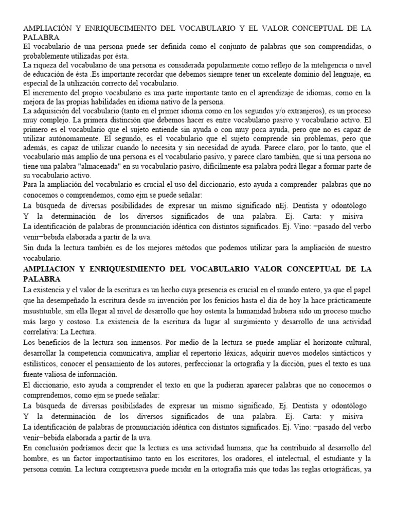 Ampliación y Enriquecimiento del Vocabulario | PDF | Léxico | Palabra
