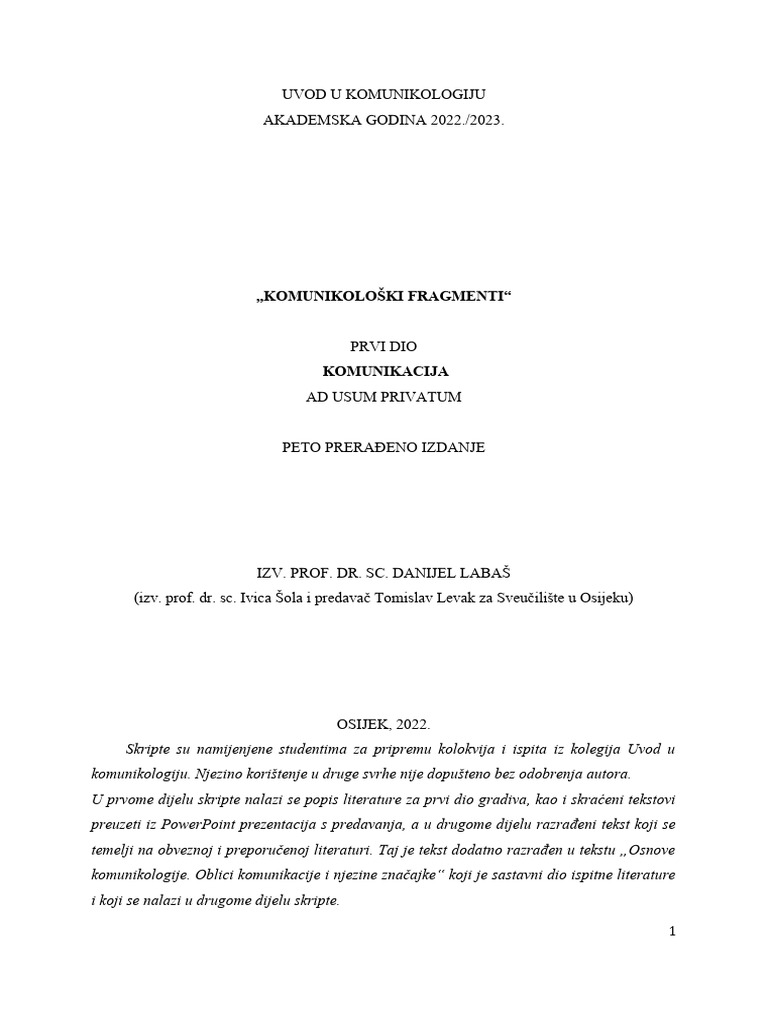 KOMUNIKOLOGIJA - Skripta 1 - 201222 | PDF
