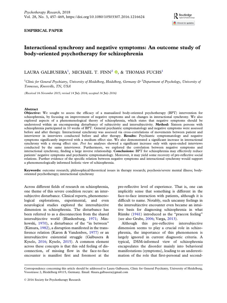 Interactional Synchrony and Negative Symptoms: An Outcome Study of Body ...
