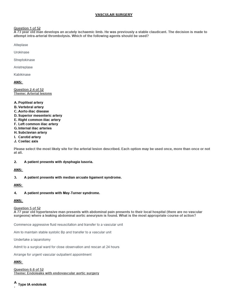 Vascular Surgery Questions | PDF | Aorta | Angiology