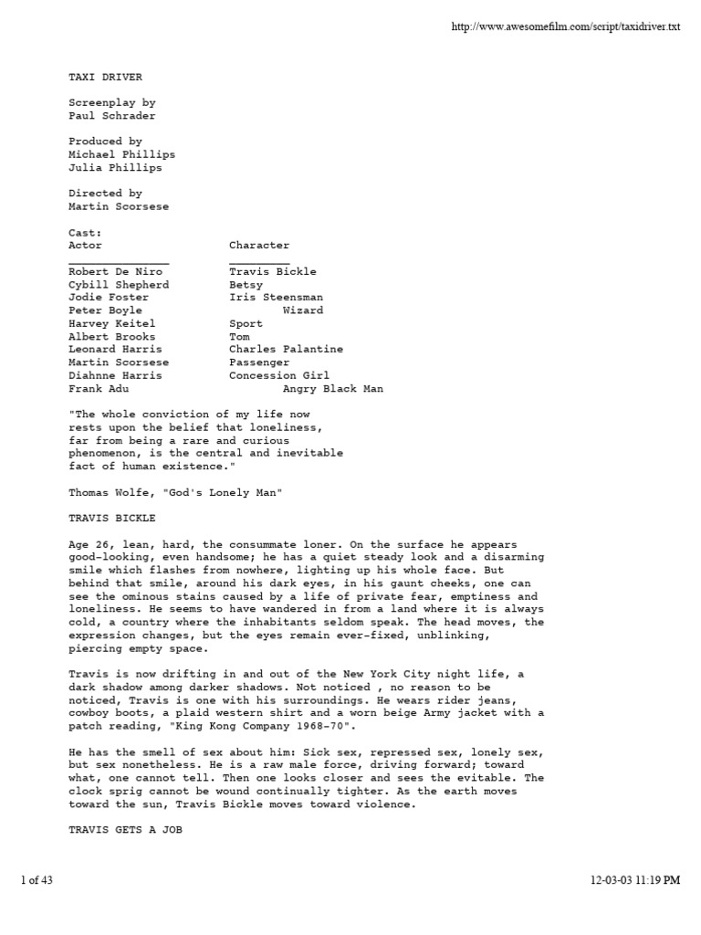 Taxi Driver Script | PDF