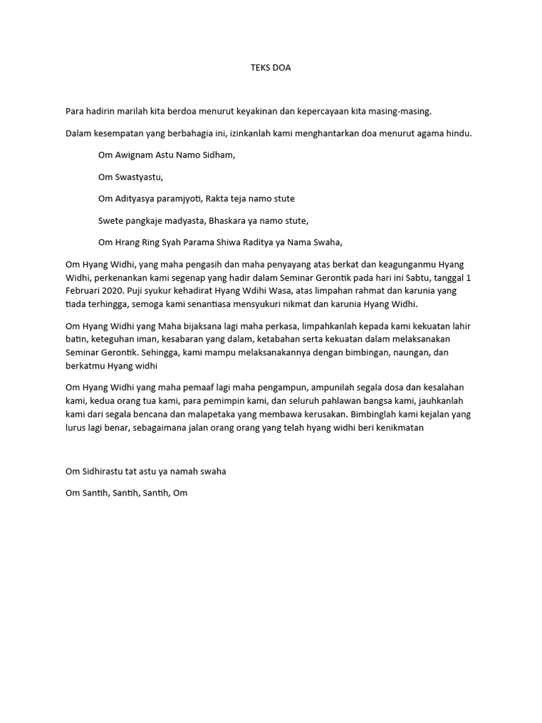 Doa Hindu untuk Seminar Gerontik | PDF | Agama & Spiritualitas
