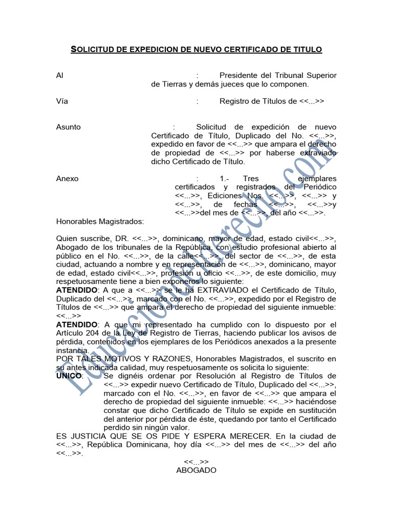 Solicitud de Expedicion de Nuevo Certificado de Titulo | PDF | Abogado ... Solicitud de Expedicion de Nuevo Certificado de Titulo | PDF | Abogado ...