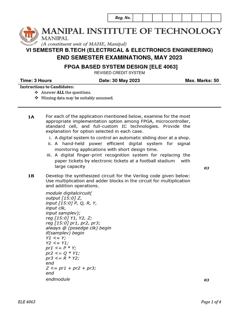Fpga Based System Design Ele 4063 Rcs Pdf Field Programmable Gate Array Digital Electronics