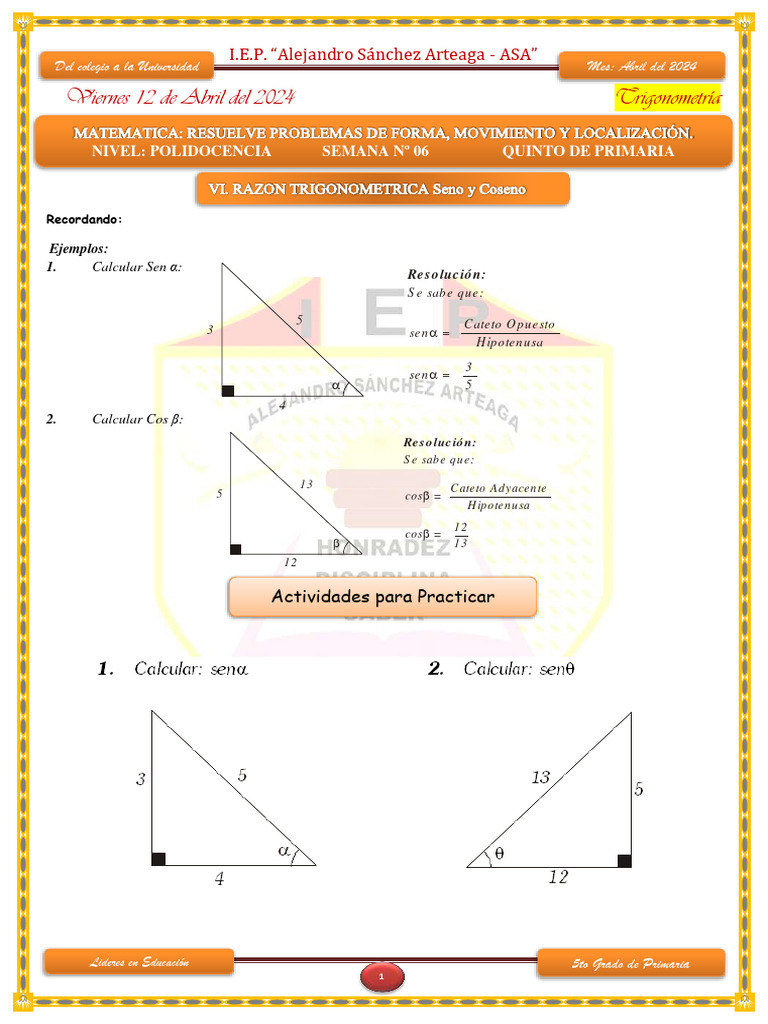 TRIG. 6 Razon trigonometrica seno y coseno 5ºPrim | PDF | Análisis ...