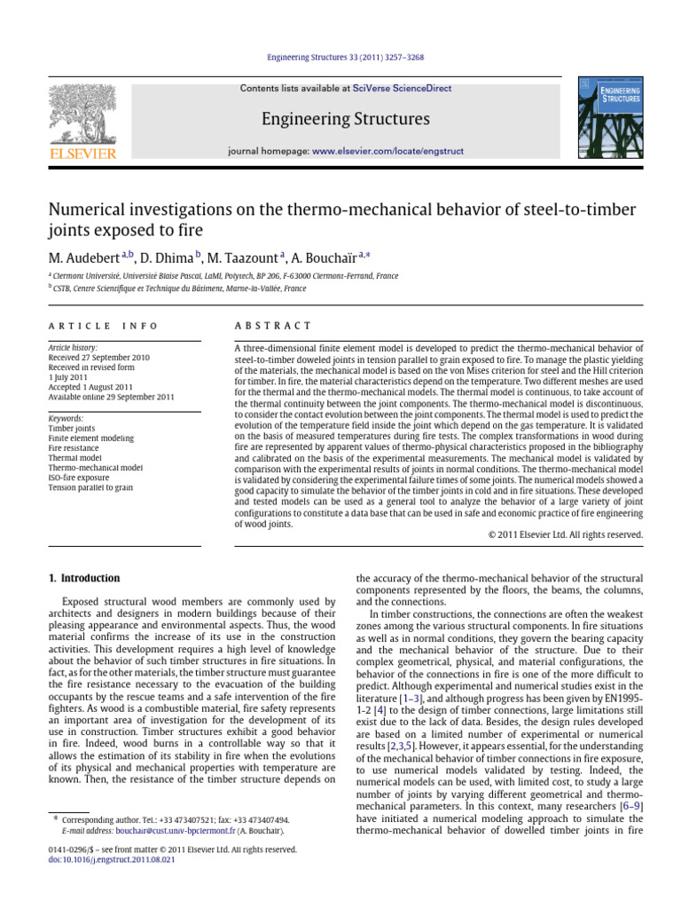 Numerical Investigations On Thermo-Mech Behavior of Steel-To-Timber Joints Exposed To Fire ...
