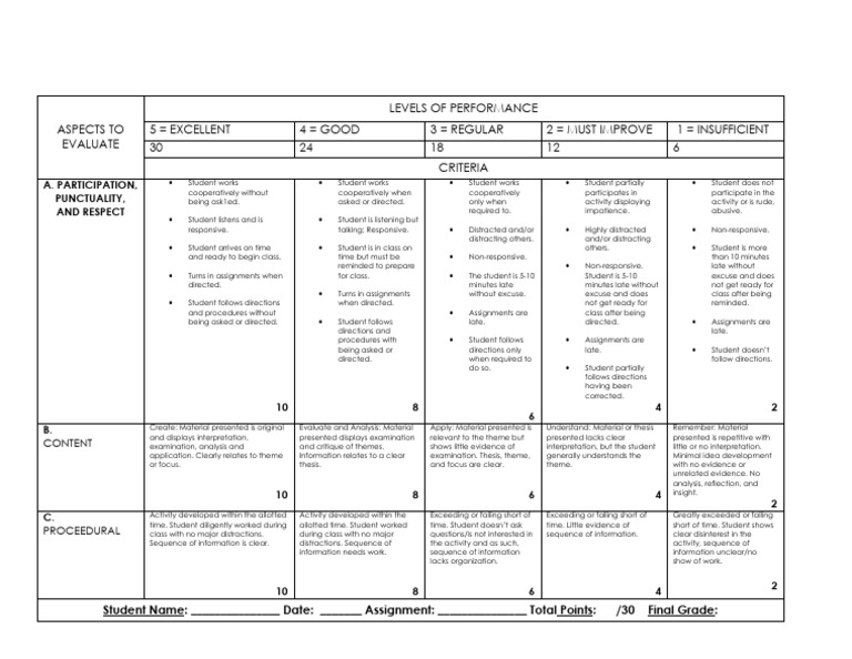 Final Rubric Pdf Information Cognition
