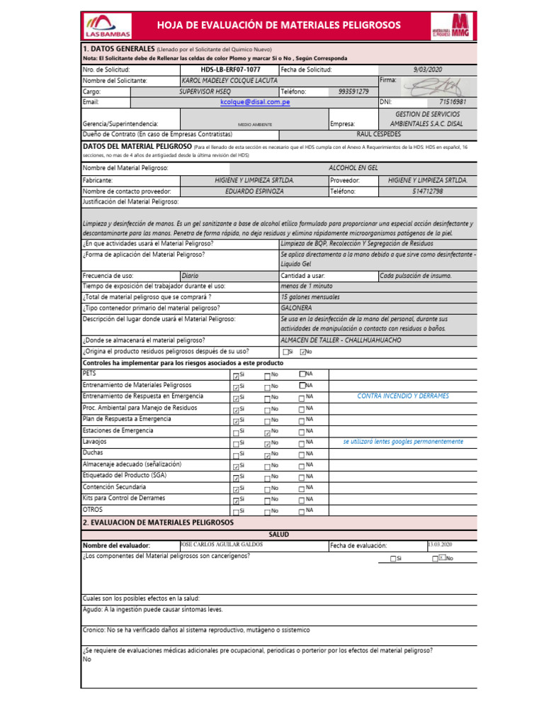Hds LB Erf07 1077 Alchol Gel.2023 | PDF | Etanol | Mercancías peligrosas