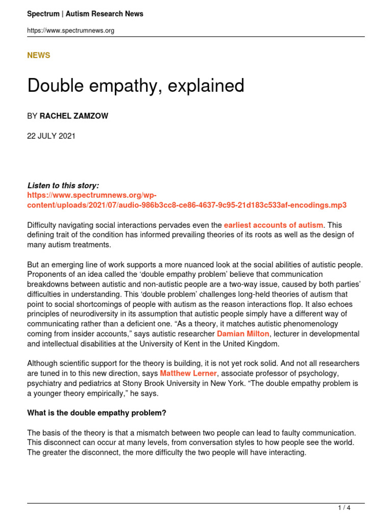 Double Empathy Explained | PDF | Autism Spectrum | Behavioural Sciences