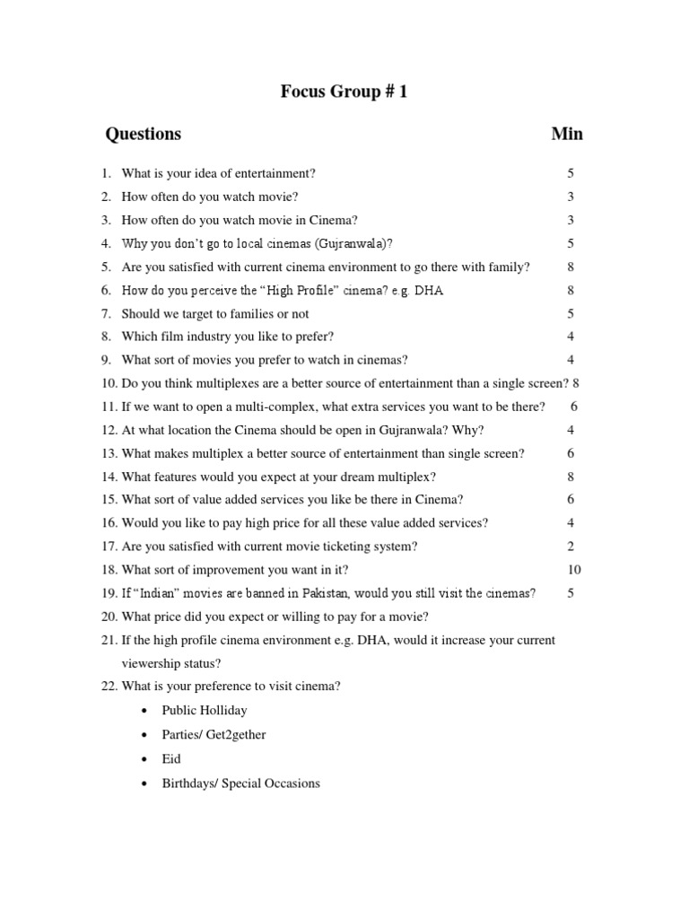 Focus Group # 1 Questions Min | PDF