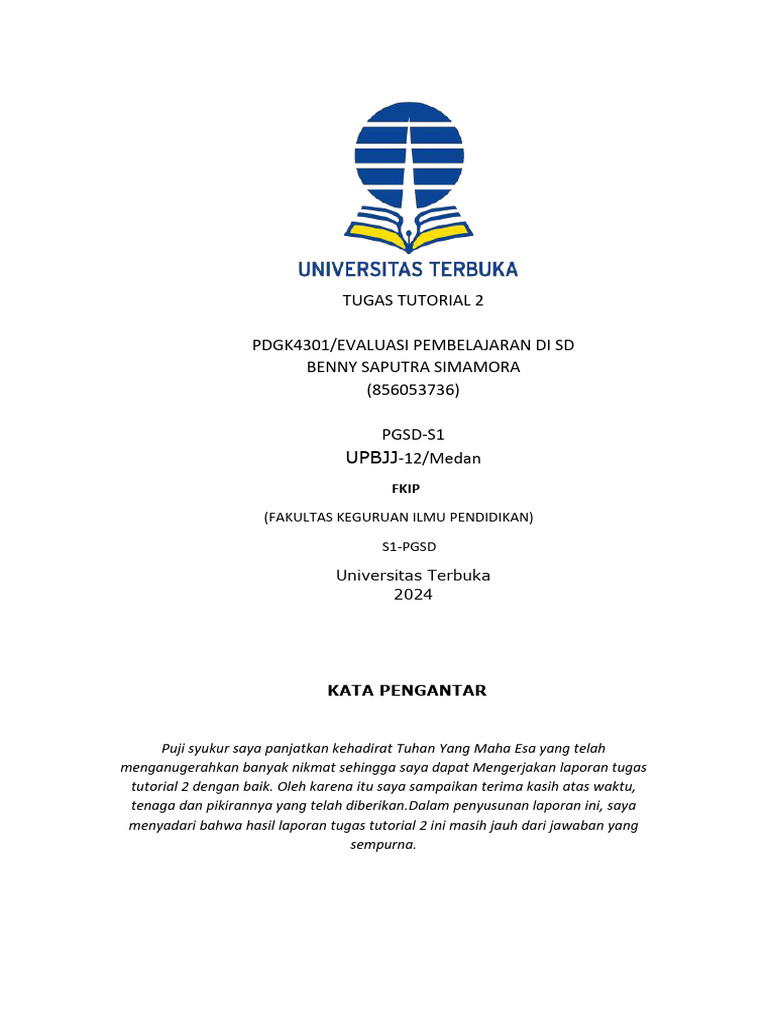 Tugas Tutorial 2 Evaluasi Pembelajaran Di SD PDGK4301 | PDF Tugas Tutorial 2 Evaluasi Pembelajaran Di SD PDGK4301 | PDF