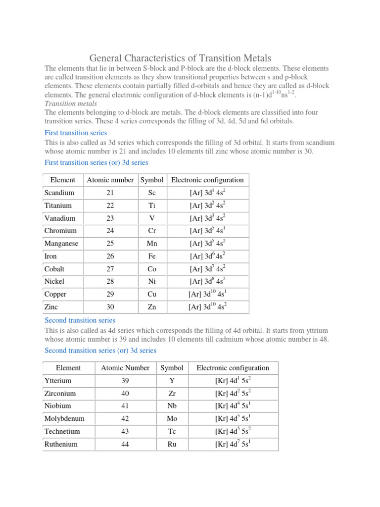 Genral Characteristics of Transition Metal | PDF | Transition Metals ...