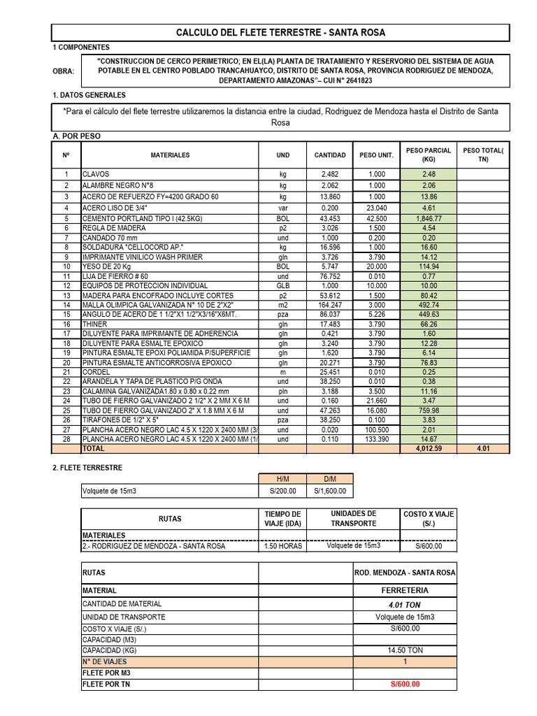 Cálculo de Flete para Materiales de Construcción | PDF | Procesos ...