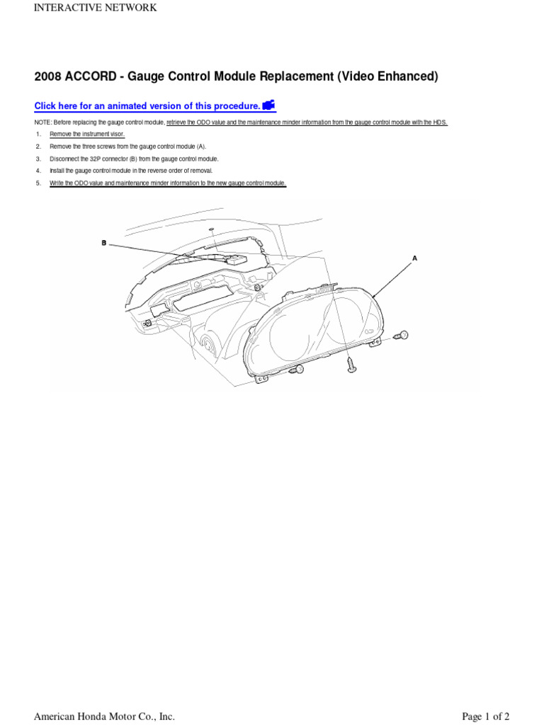 2008 Accord Gauge Control Module Guide | PDF