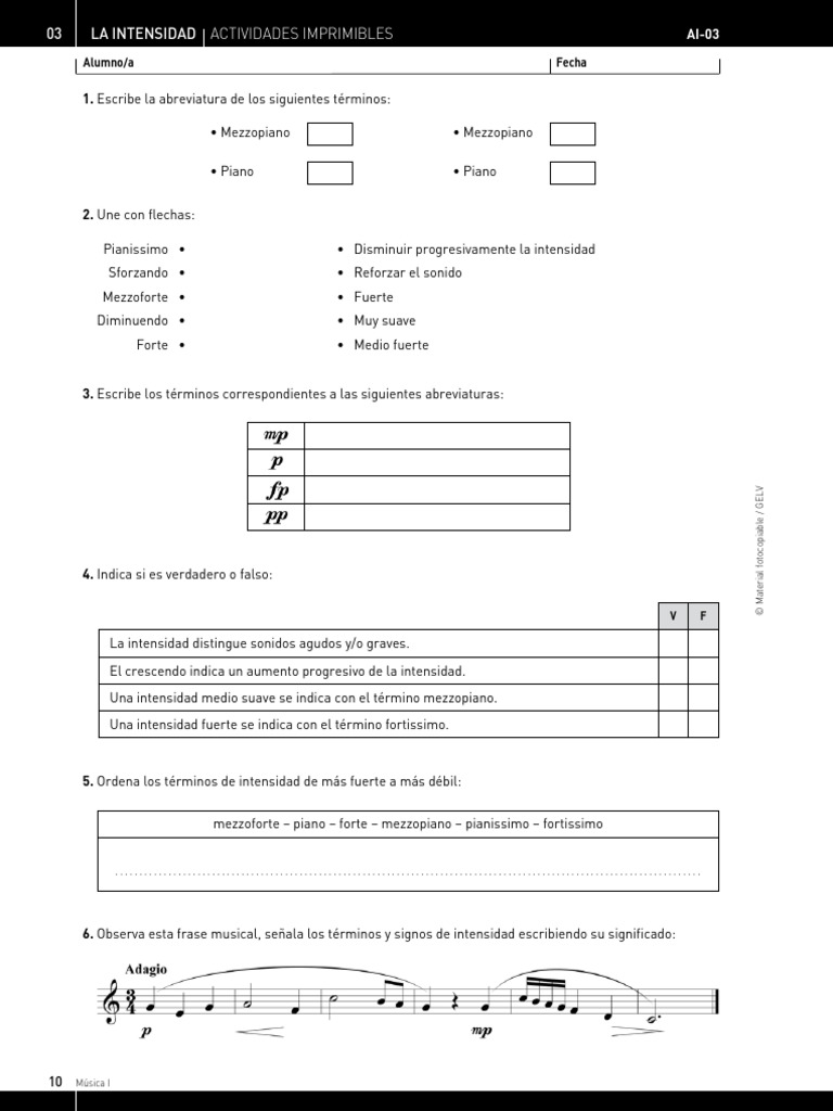 Actividades Imprimir Intensidad | PDF | Composiciones Musicales | Musicología