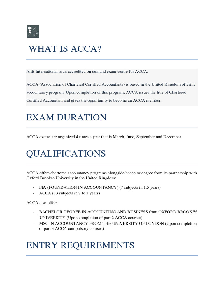 ACCA Program Details for Aspiring Accountants | PDF | Accountant ...