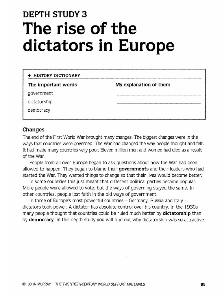 07 Depth Study 3 The Rise of The Dictators in Europe | PDF