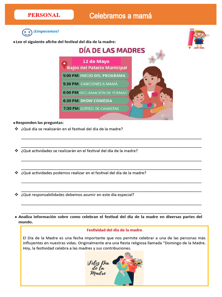 D3 A3 FICHA PS. Celebramos A Mamá | PDF | Festival