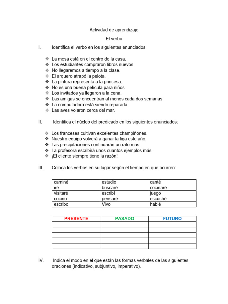 Actividad de Aprendizaje Verbo | Descargar gratis PDF | Verbo